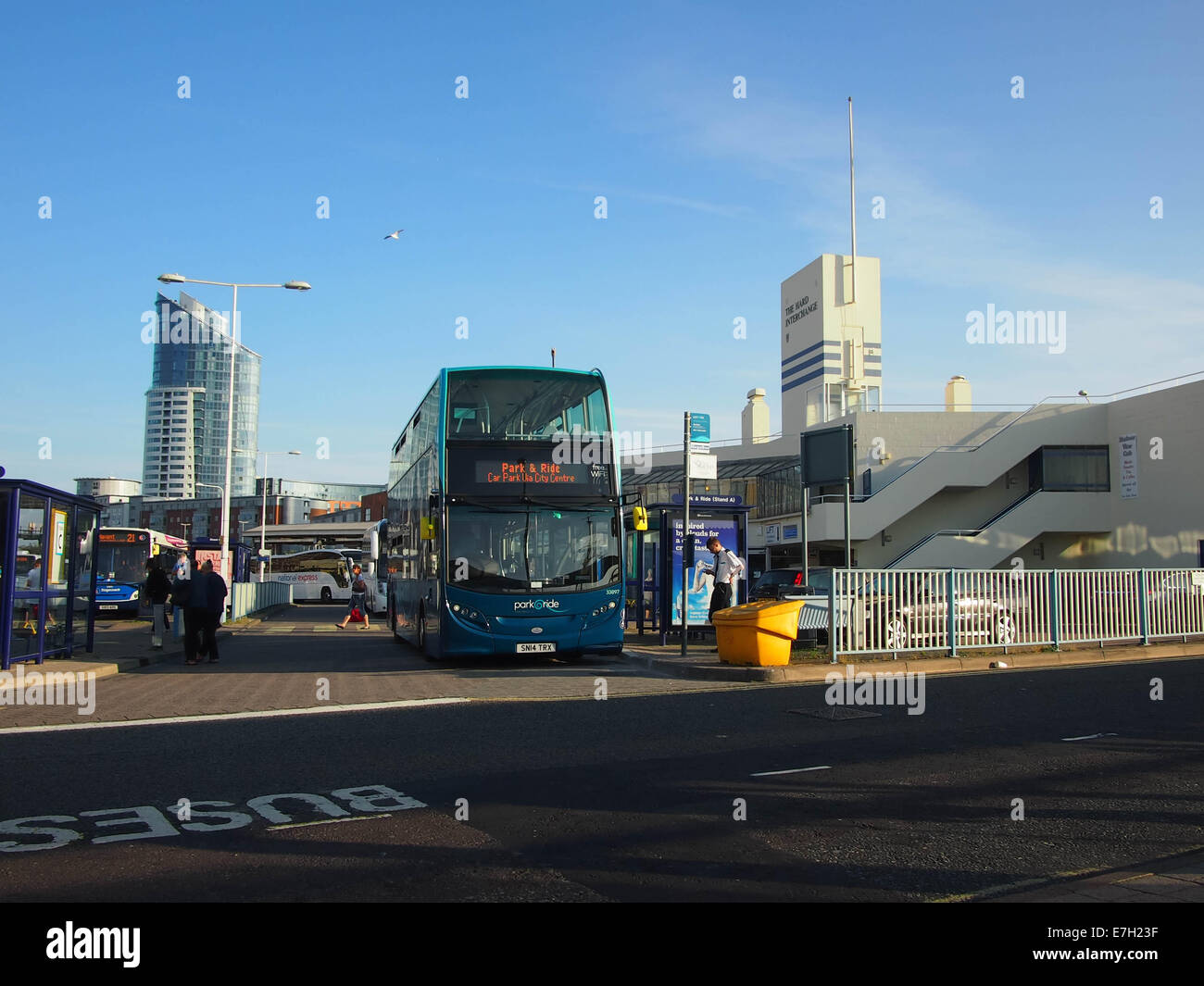 A Park and Ride bus on the Hard interchange, Portsmouth, England Stock ...