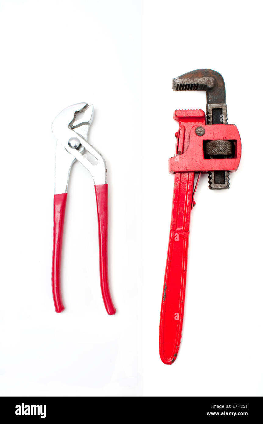 Pipe wrench and the adjustable pliers together Stock Photo - Alamy