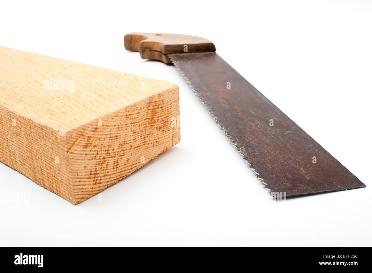 Used, rusty, old style saw and the pine wood together Stock Photo - Alamy
