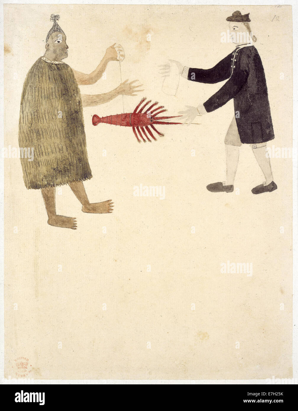 A drawing from Captain Cook's First Voyage (1769) depicting a Maori ...