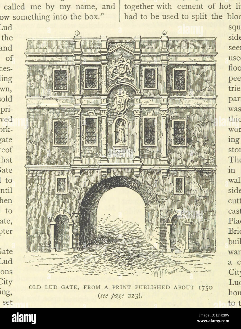 Illustration depicting Old Lud Gate in London around 1750, showcasing ...