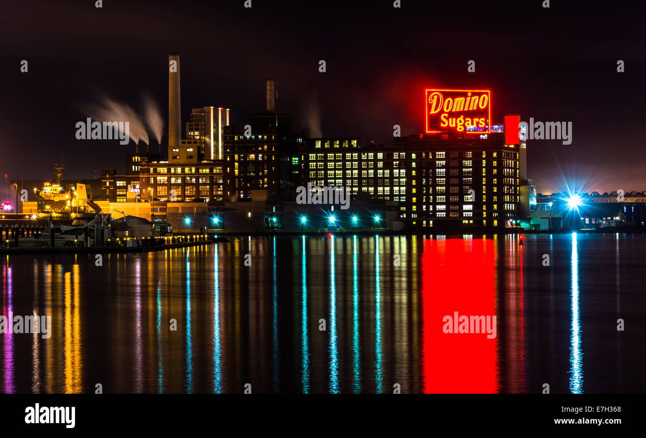 The Domino Sugars Factory at night, in Baltimore, Maryland Stock Photo ...