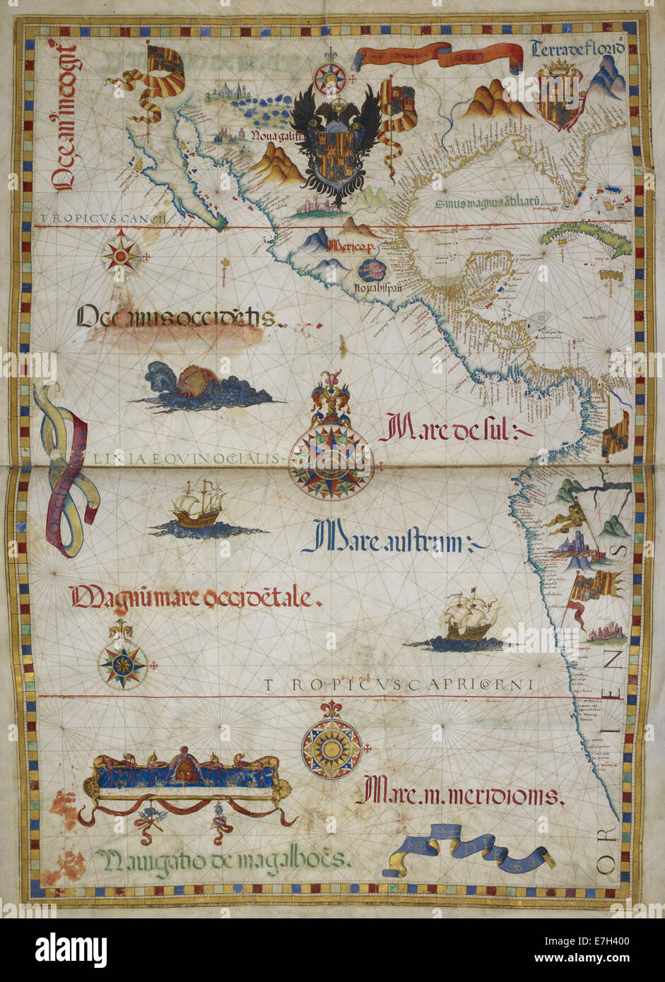 Map from the Queen Mary Atlas (1558) showing the eastern Pacific Ocean ...