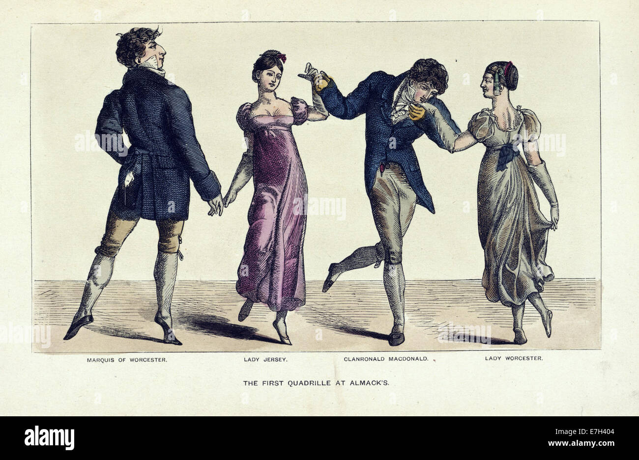 Illustration depicting the first quadrille dance at Almack’s, from ...