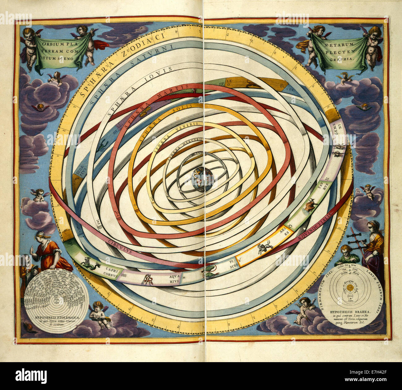 Illustration from 'Atlas Coelestis' (1660) depicting astronomical maps ...