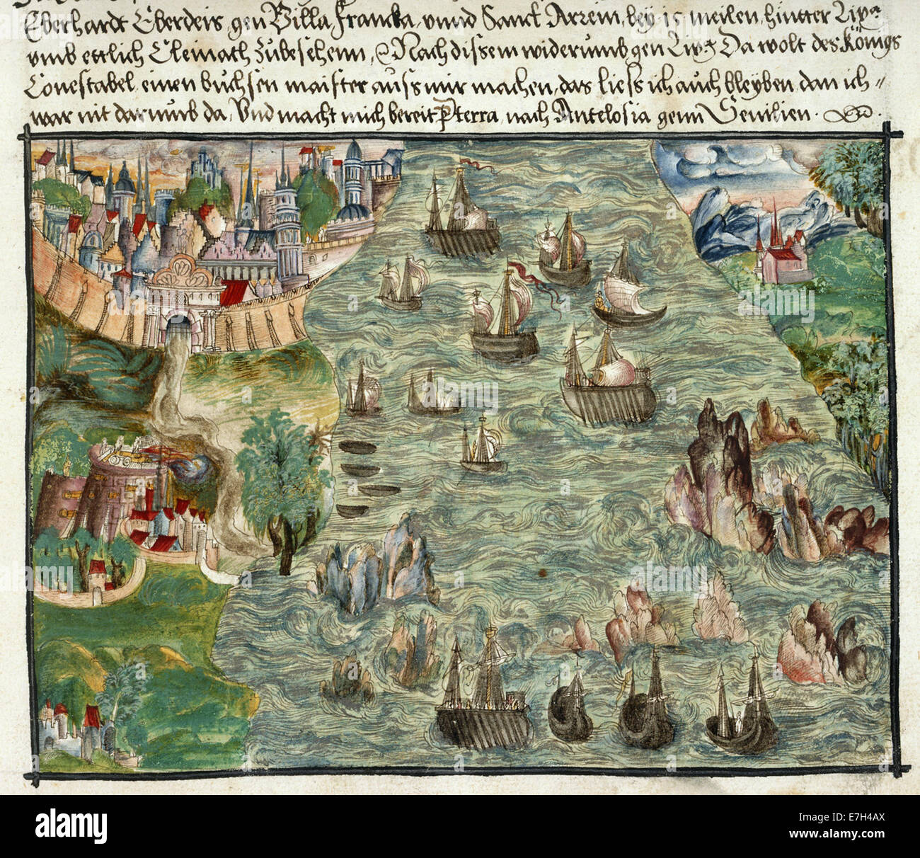 An illustration from the Cöler family album (1560-1632), showing ships ...