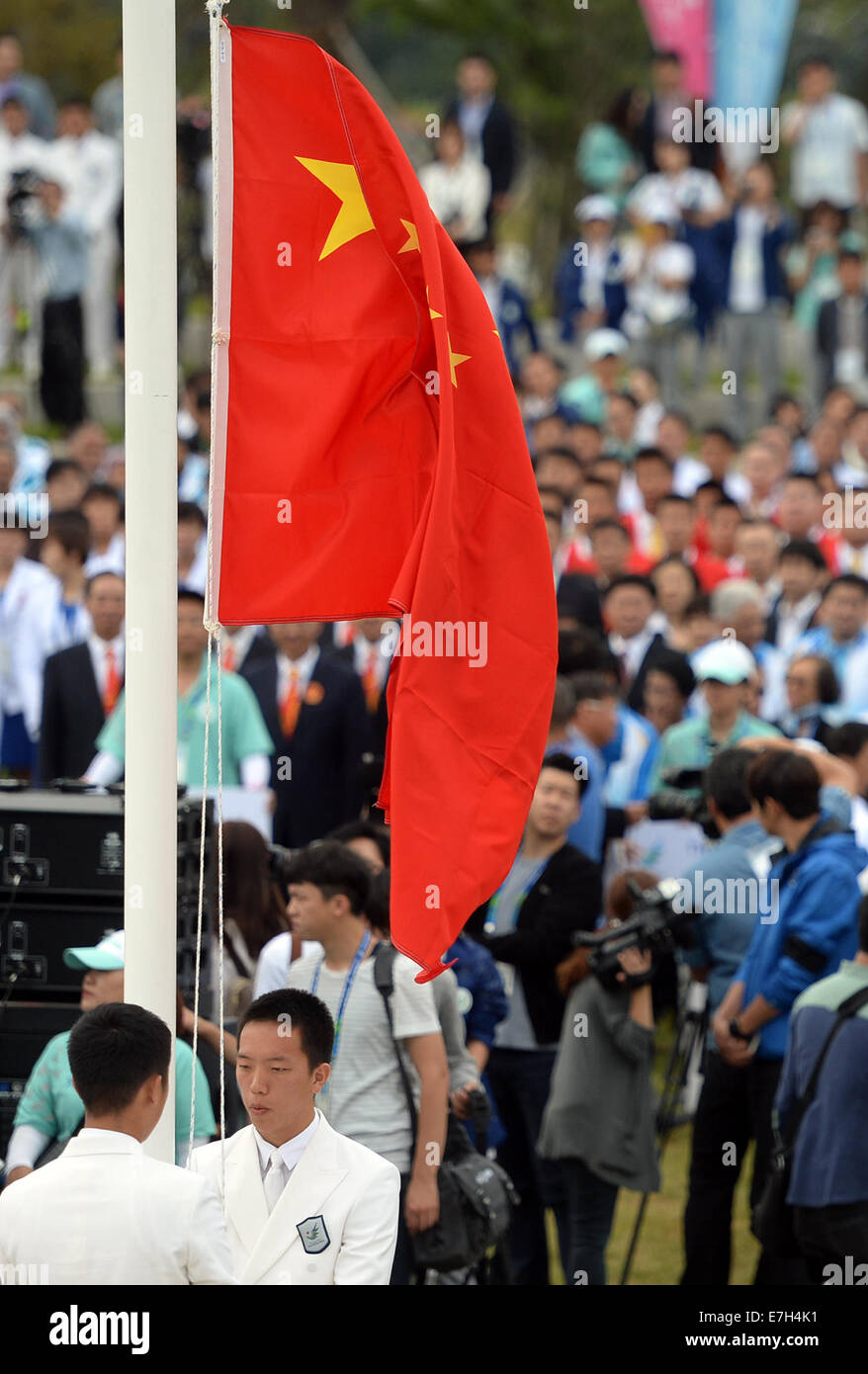 Incheon, South Korea. 18th Sep, 2014. China's national flag is raised ...