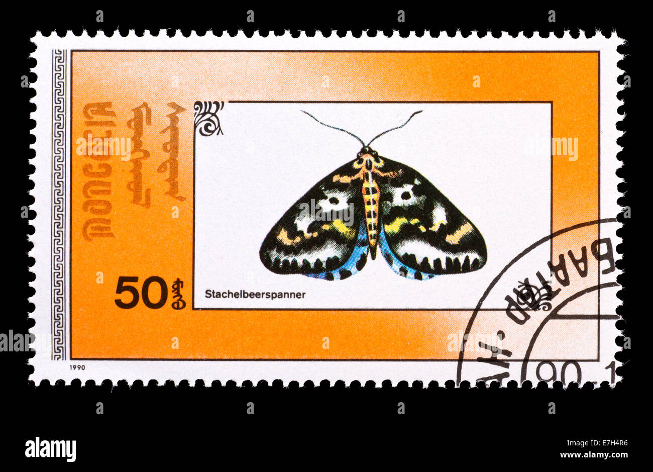 Postage stamp from Mongolia depicting a moth Stock Photo - Alamy