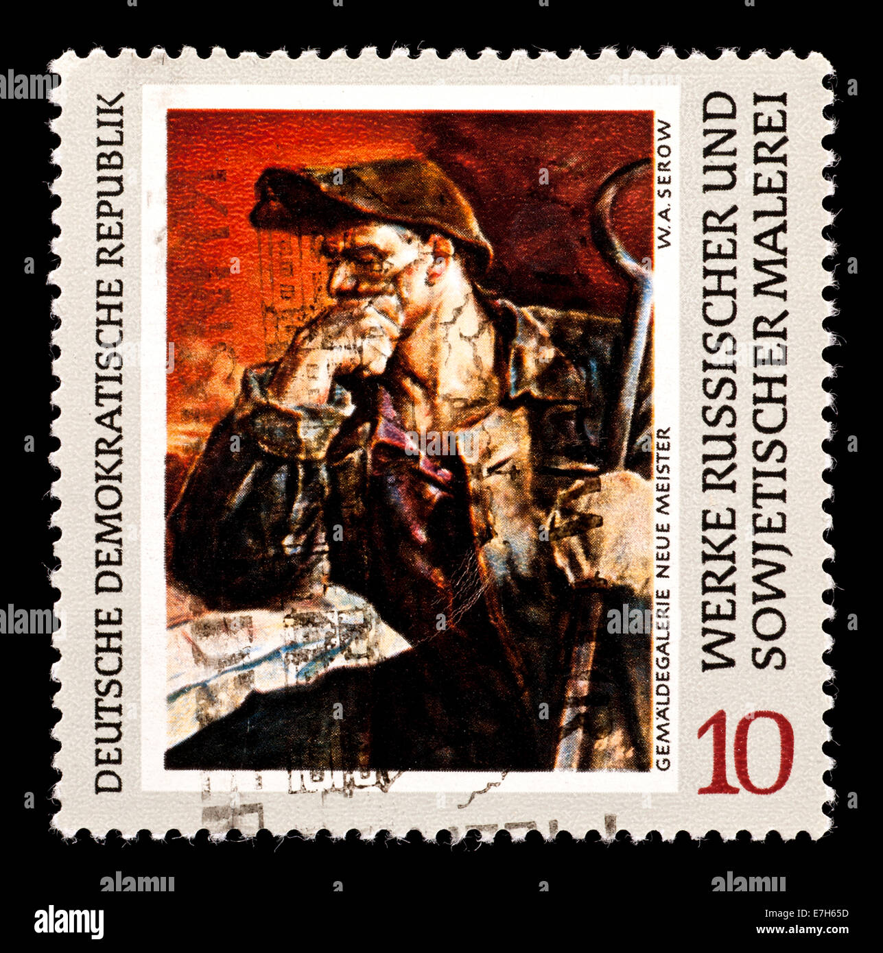 Postage stamp from East Germany showing the V. A. Serov painting "The ...