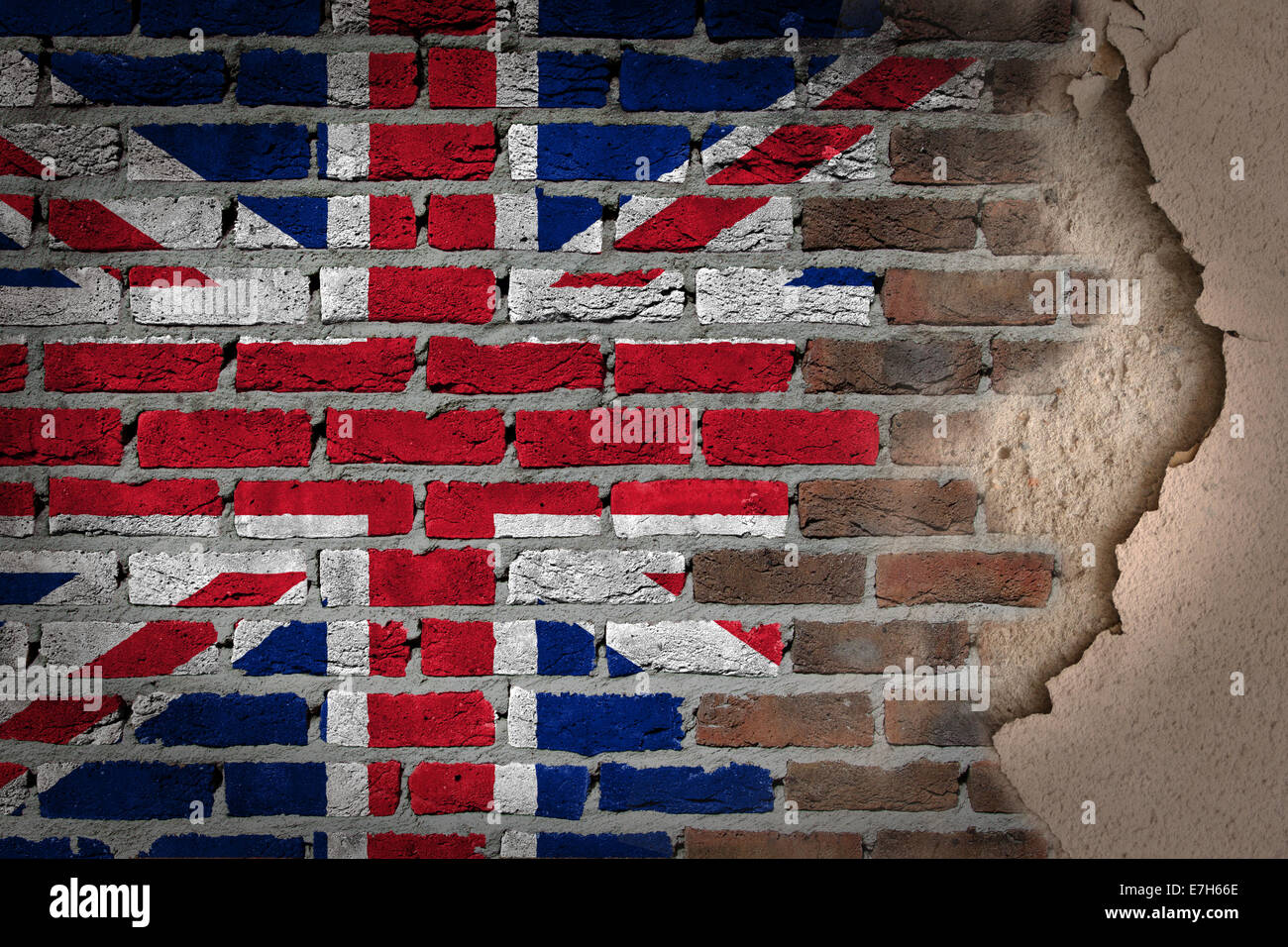 Dark brick wall texture with plaster - flag painted on wall - United ...