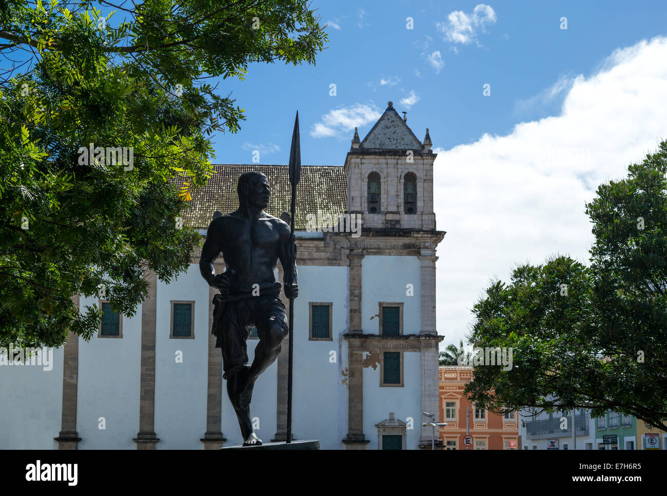 Brazil, Salvador, Praca Da Se, statue of Zumbi a rivolutionary leader ...