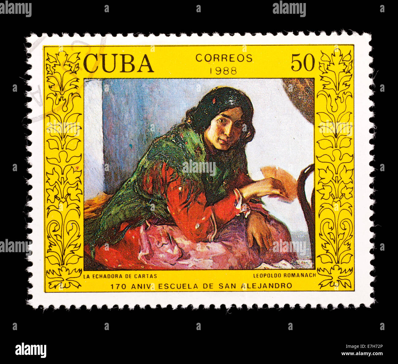 Postage stamp from Cuba depicting the Leopoldo Romanach painting "The ...