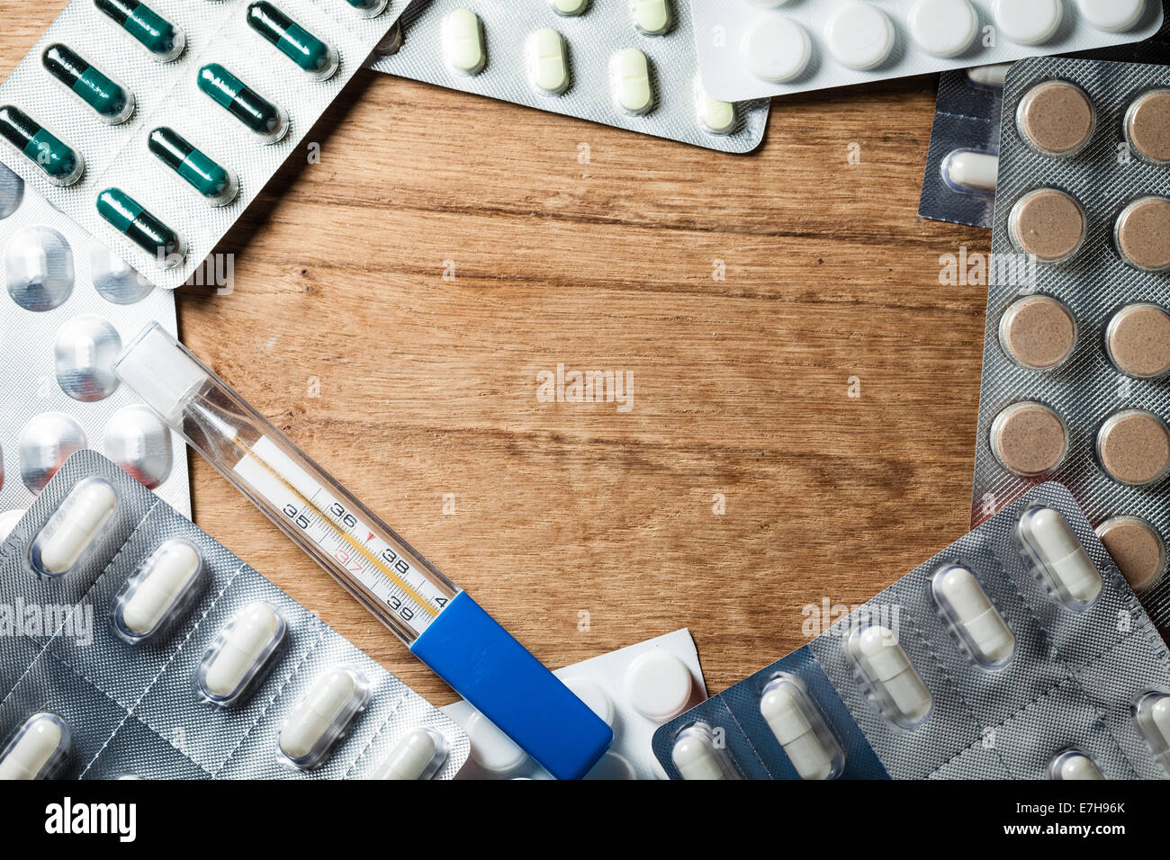Medical background backdrop with frame border of pills tablets drugs ...
