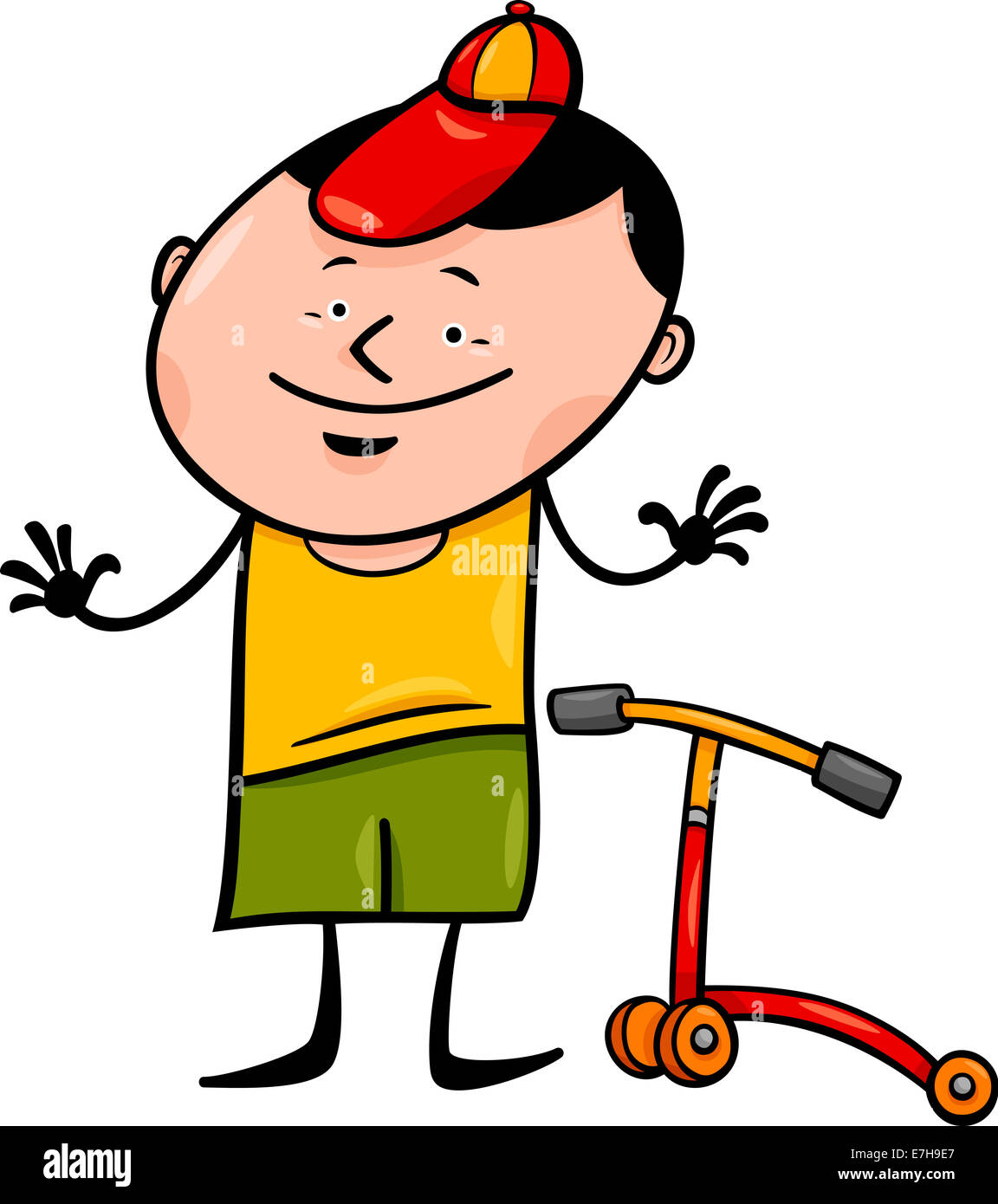 Cartoon Illustration of Cute Little Boy with Toy Scooter Stock Photo ...