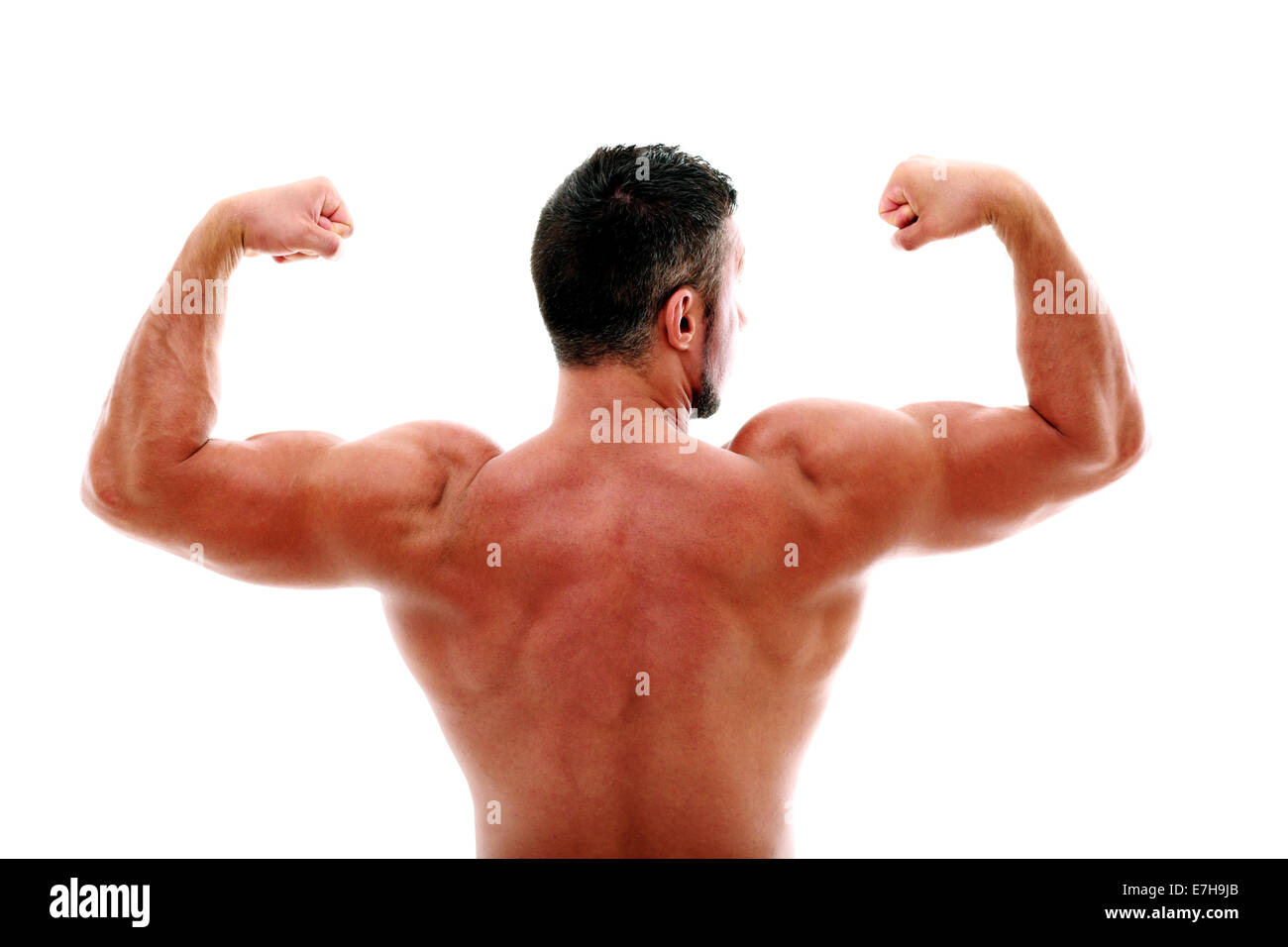 Back view portrait of muscular man showing his biceps Stock Photo - Alamy