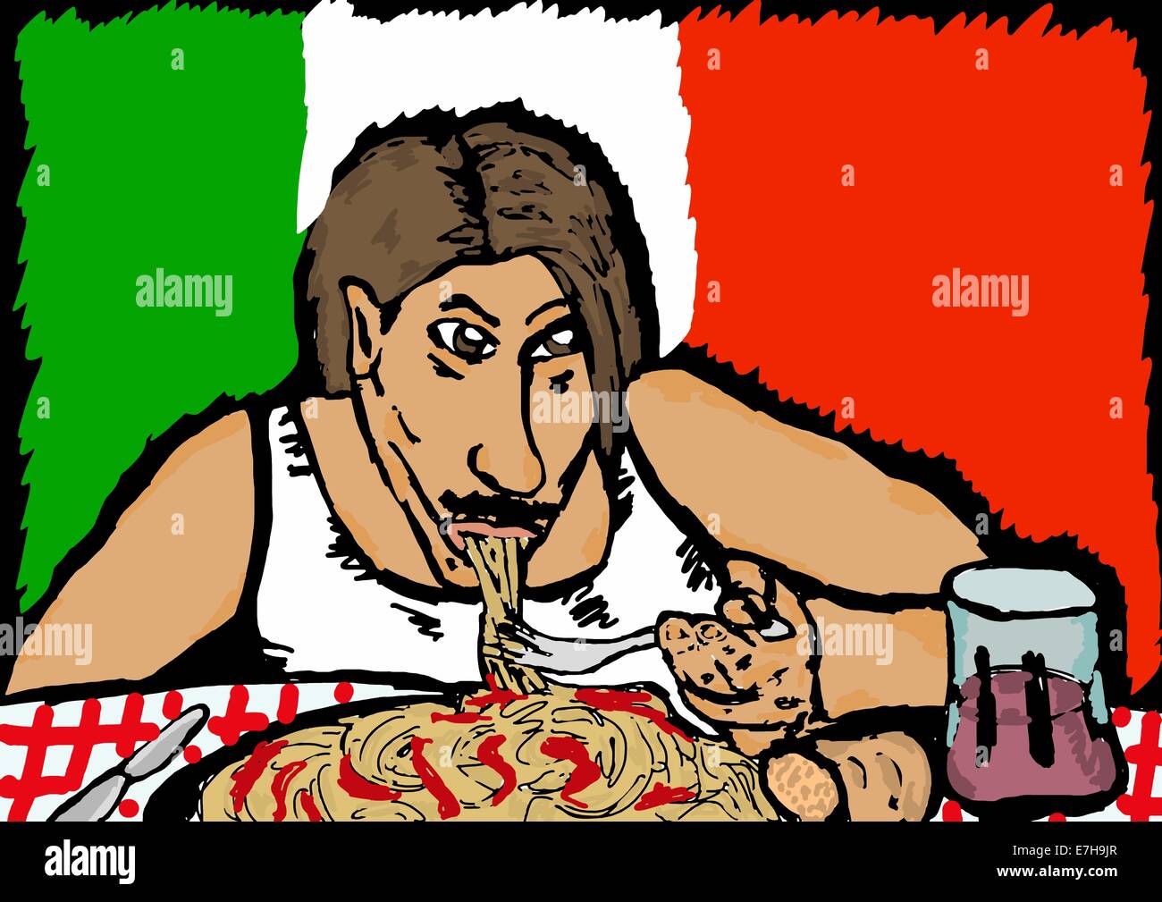 Italian man eating spaghetti Stock Photo - Alamy