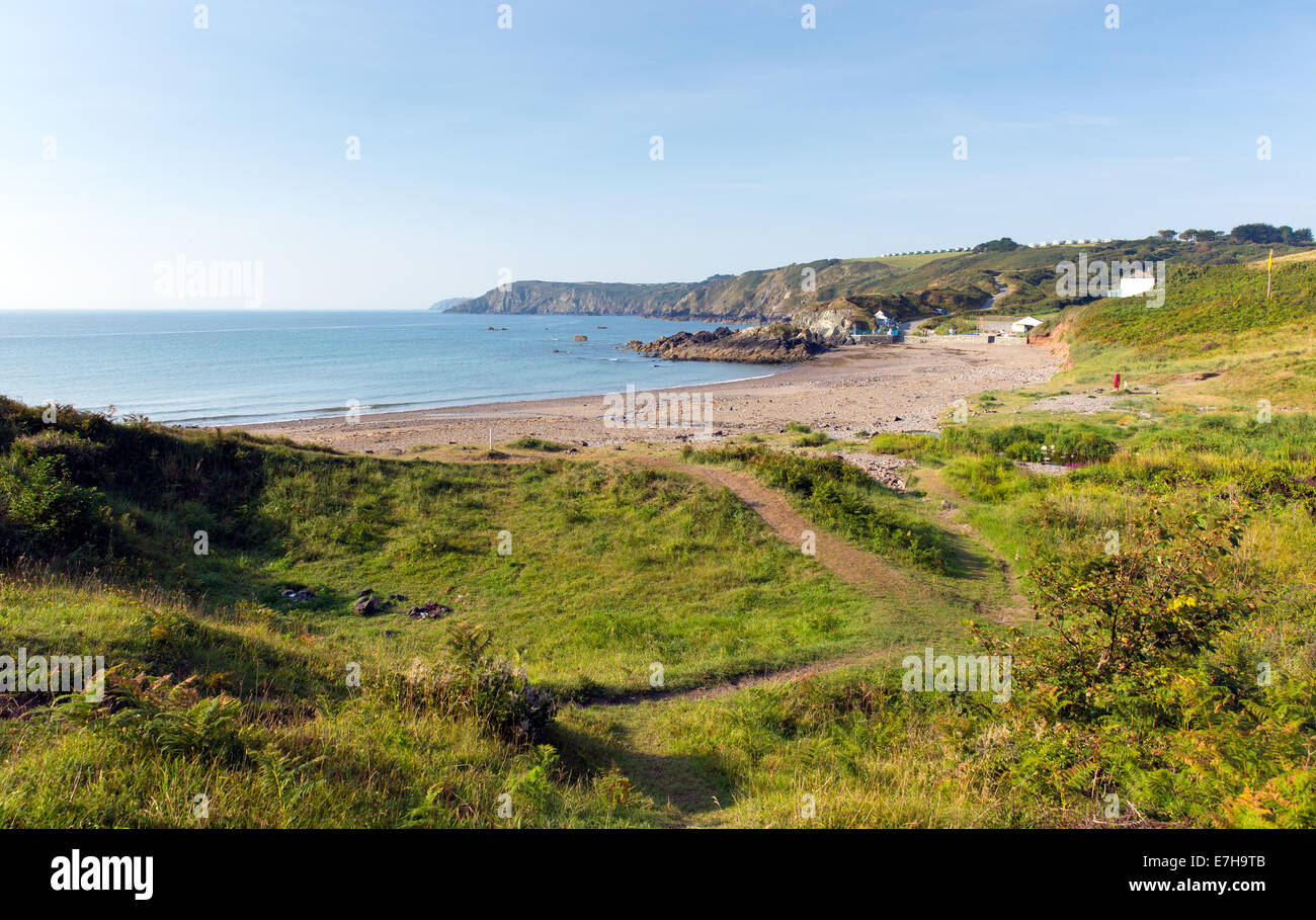 Coast path Kennack Sands beach Cornwall the Lizard Heritage coast South ...