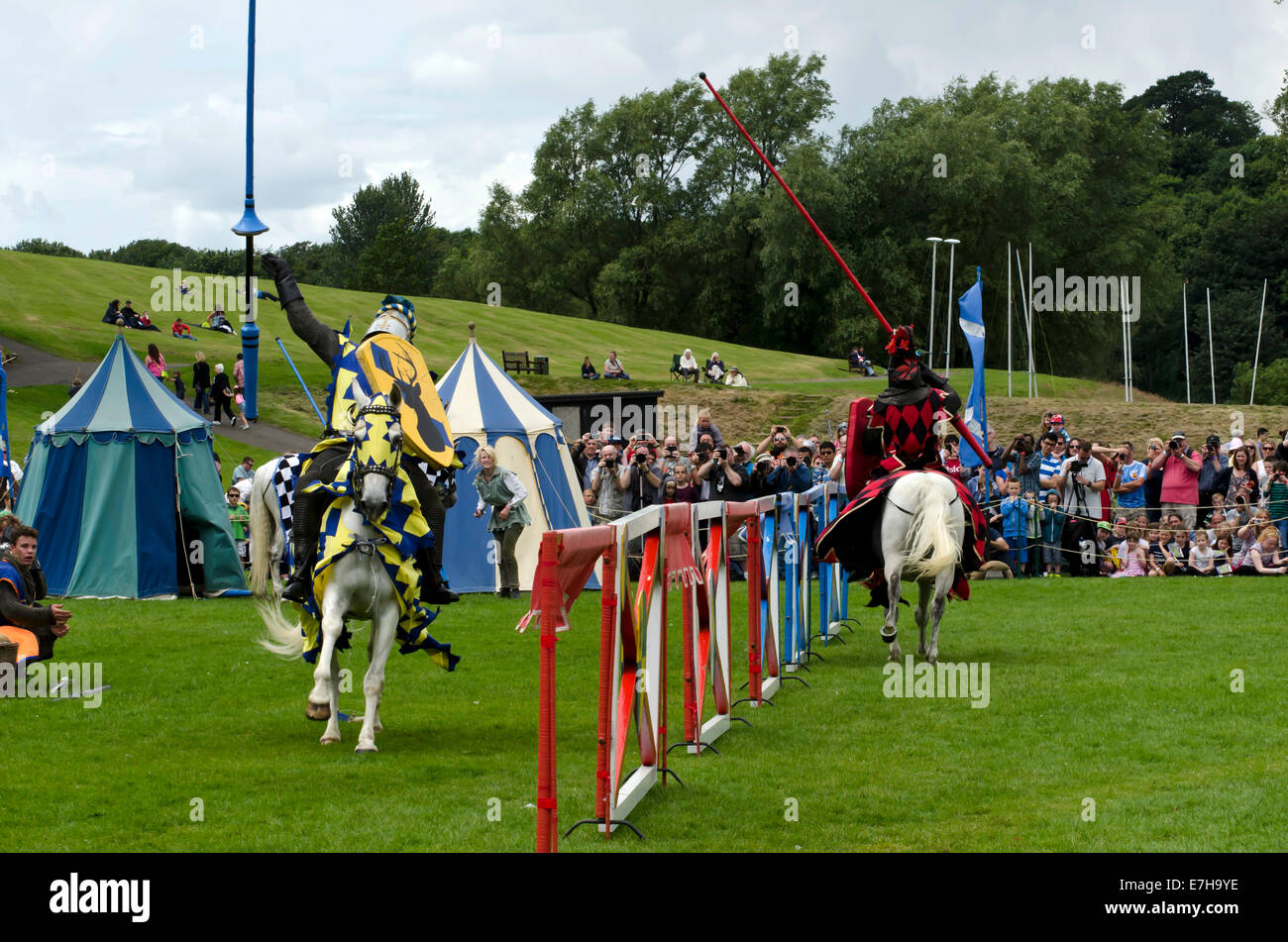 Knights taking part in a medieval jousting tournament at Linlithgow ...