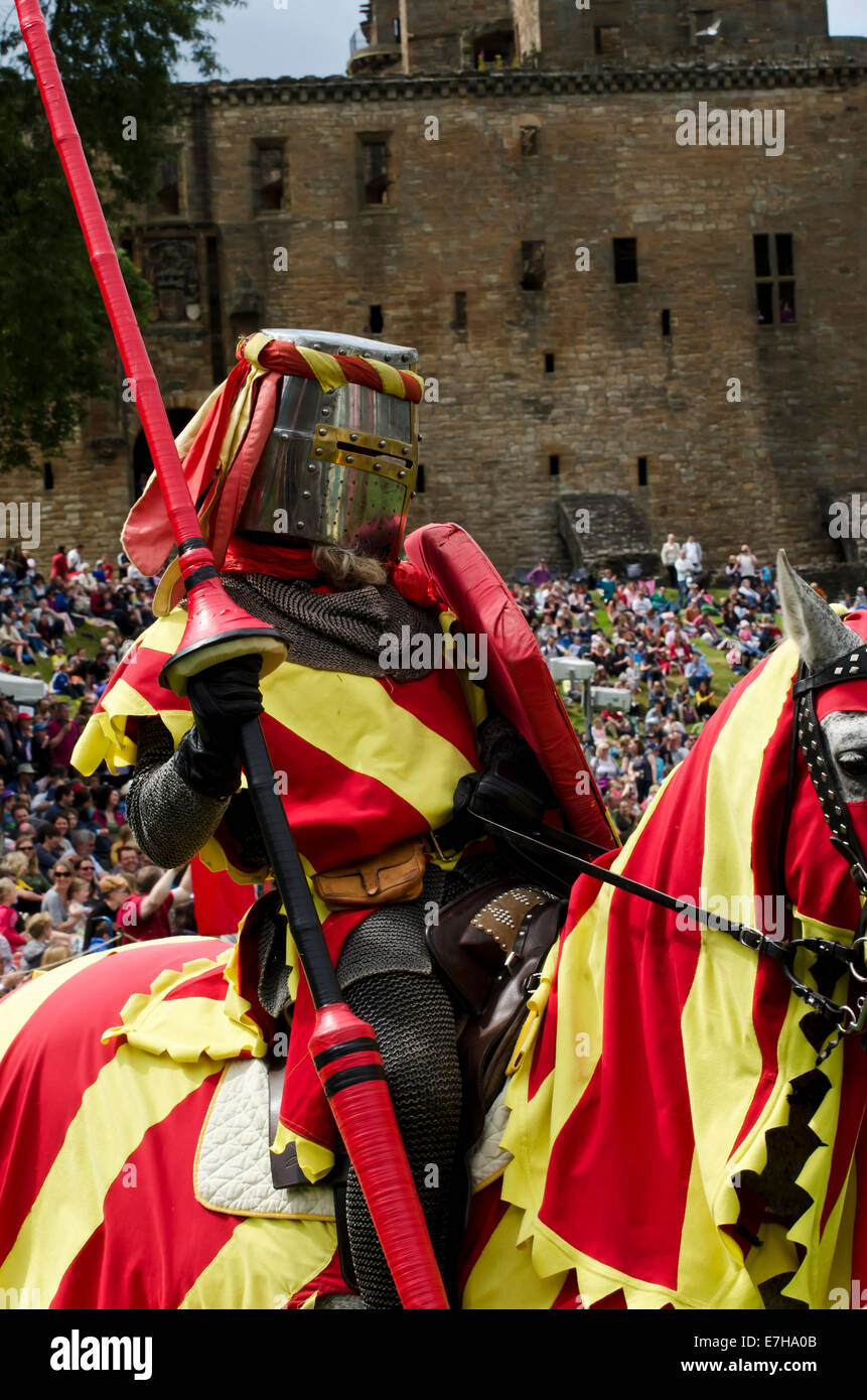Knight taking part in a medieval jousting tournament at Linlithgow ...
