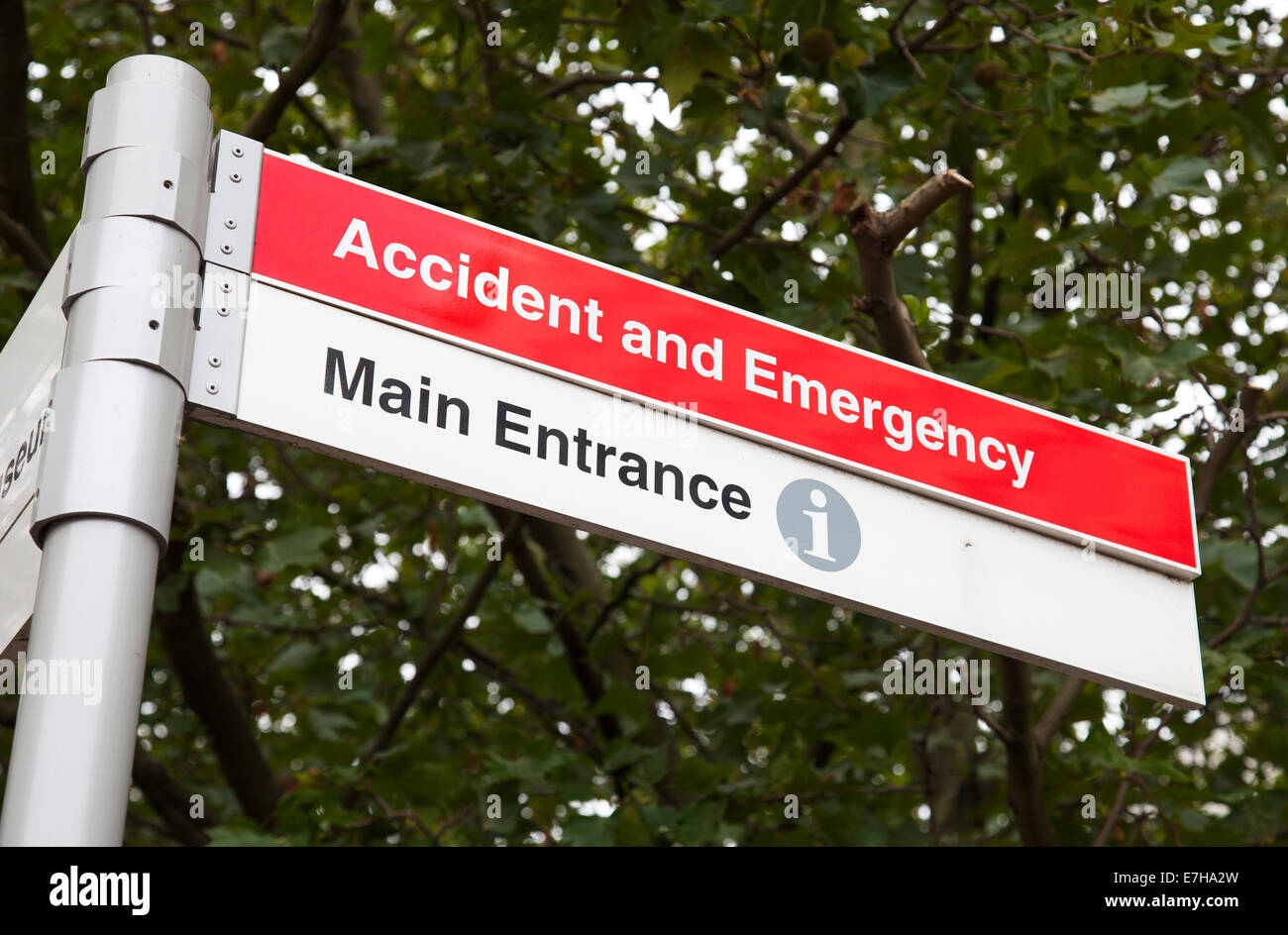 An Accident and Emergency Unit sign at a UK hospital Stock Photo - Alamy