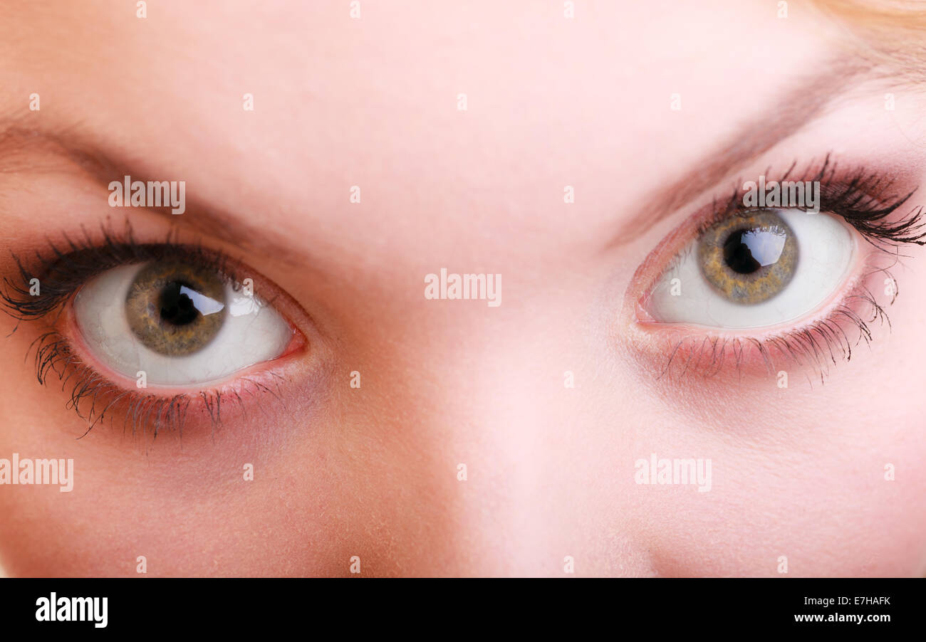 Part of face female eyes wide open. Blonde emotional girl wide eyed ...