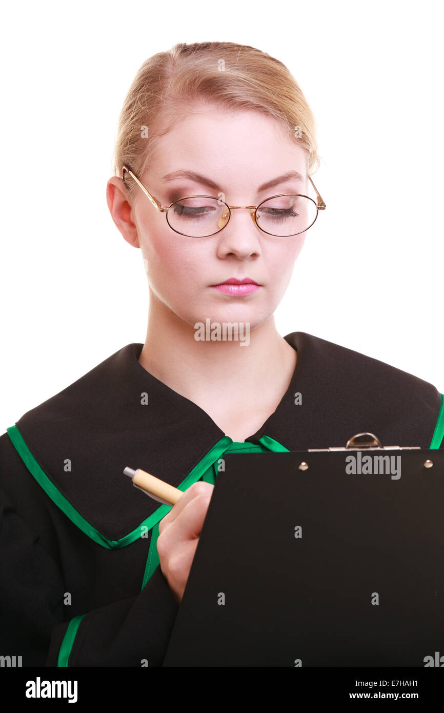 Law court or justice concept. Young woman lawyer attorney wearing ...