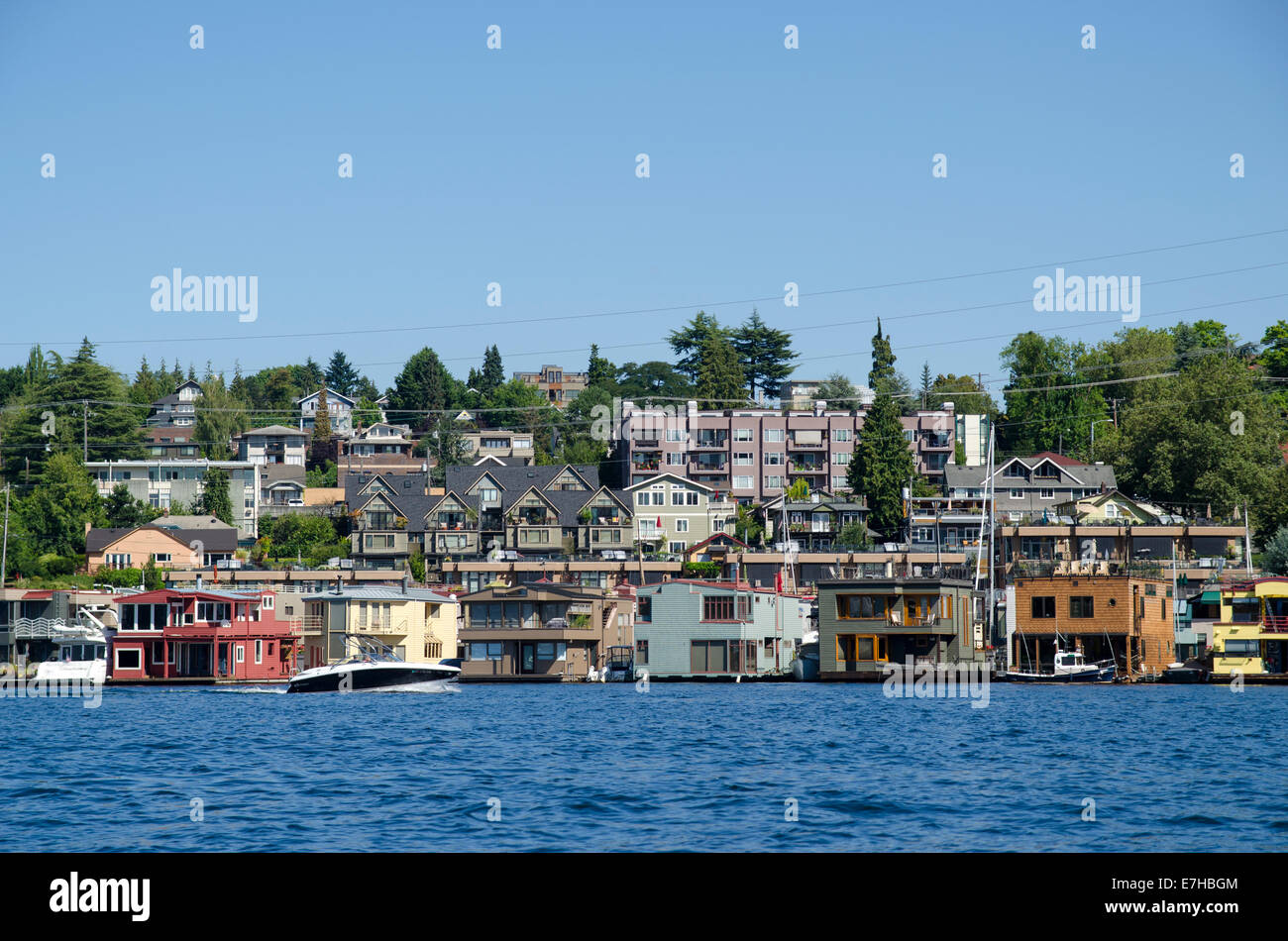 Boat houses on Lake Union, Seattle Stock Photo - Alamy
