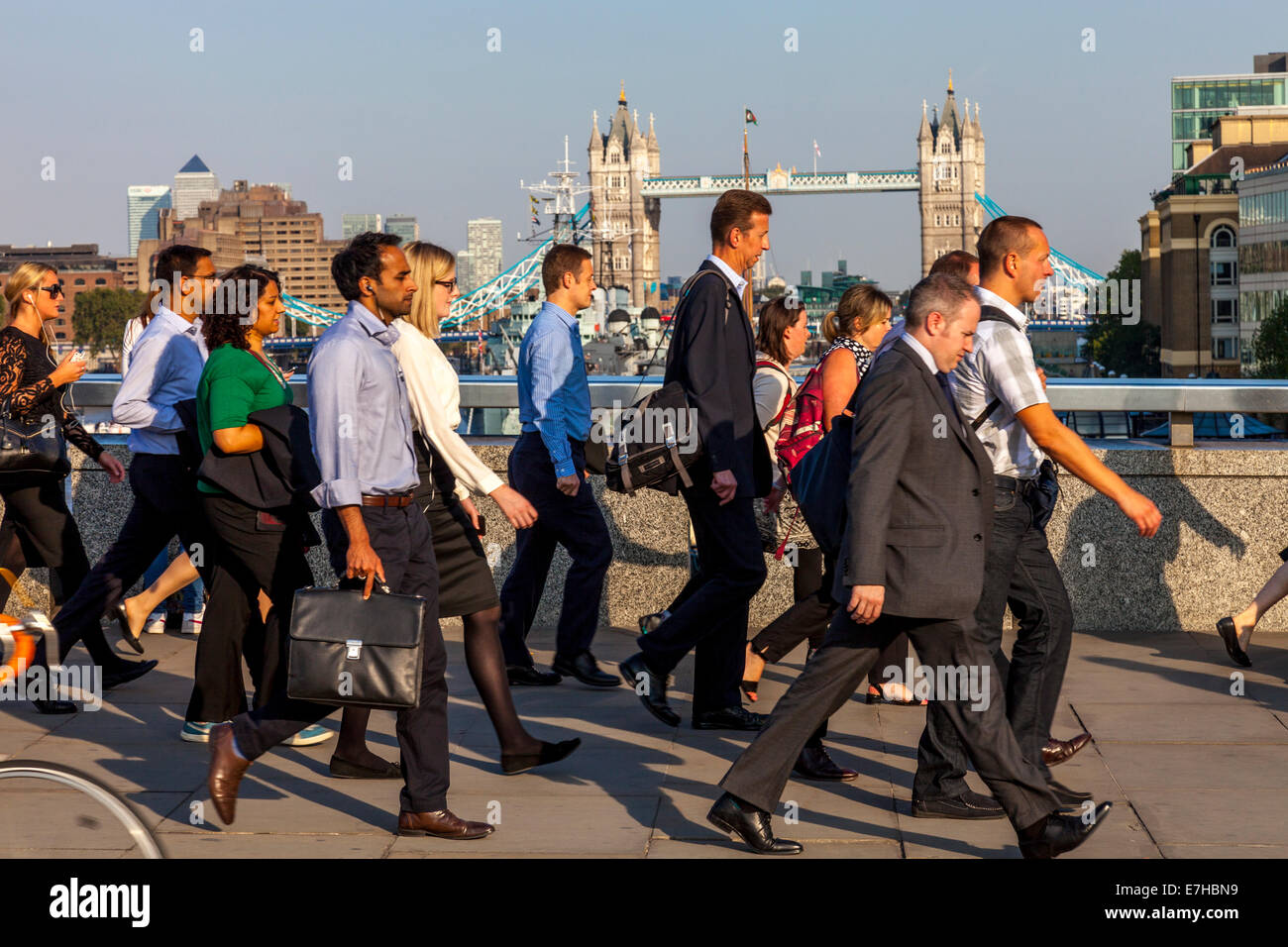 City of London Workers Walking Across London Bridge, London, England ...