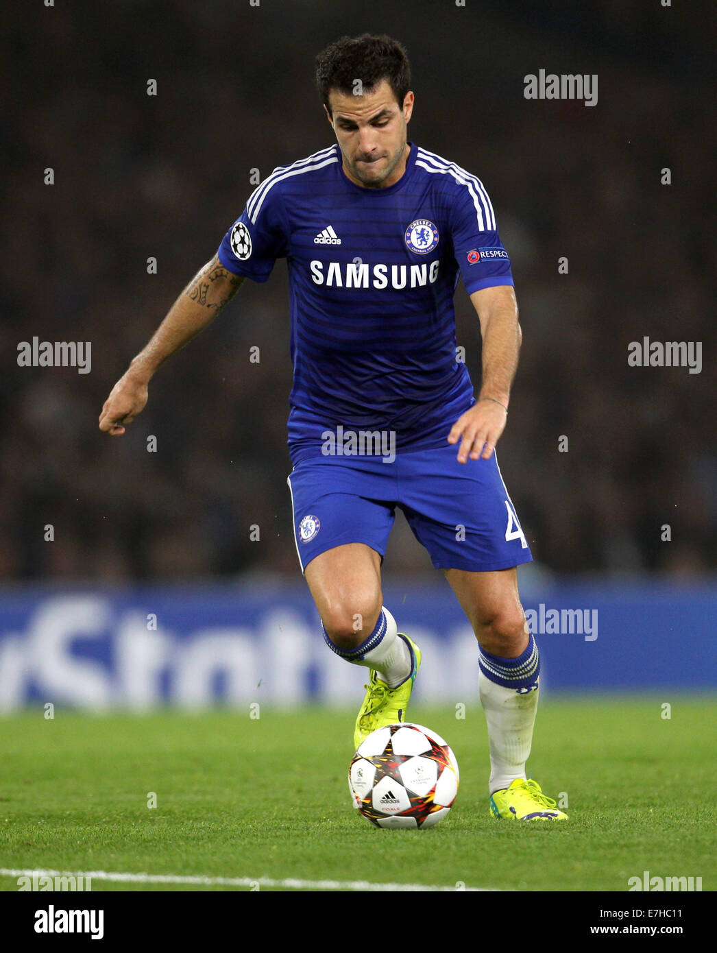 London, Britain. 17th Sep, 2014. Chelsea's Cesc Fabregas kicks a ball ...