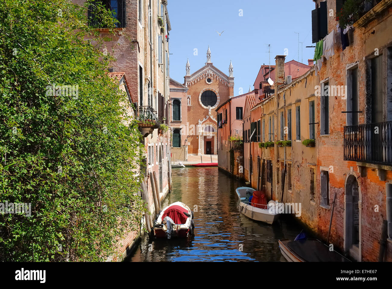 Venice, Italy, a canal and the church of Madonna dell'Orto. The church ...