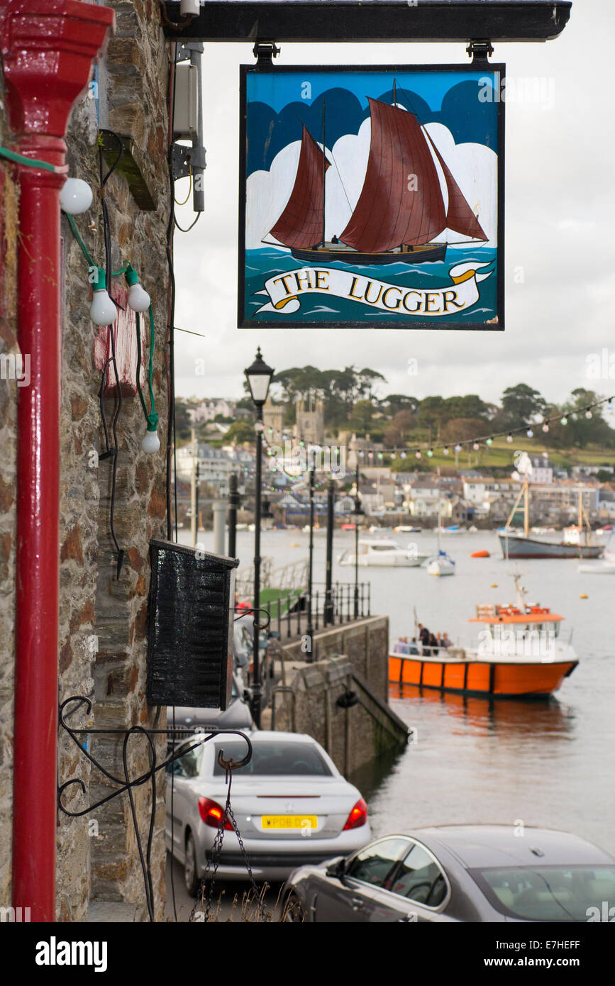 Pub sign for The Lugger Inn public House, with the Polruan Ferry in the ...