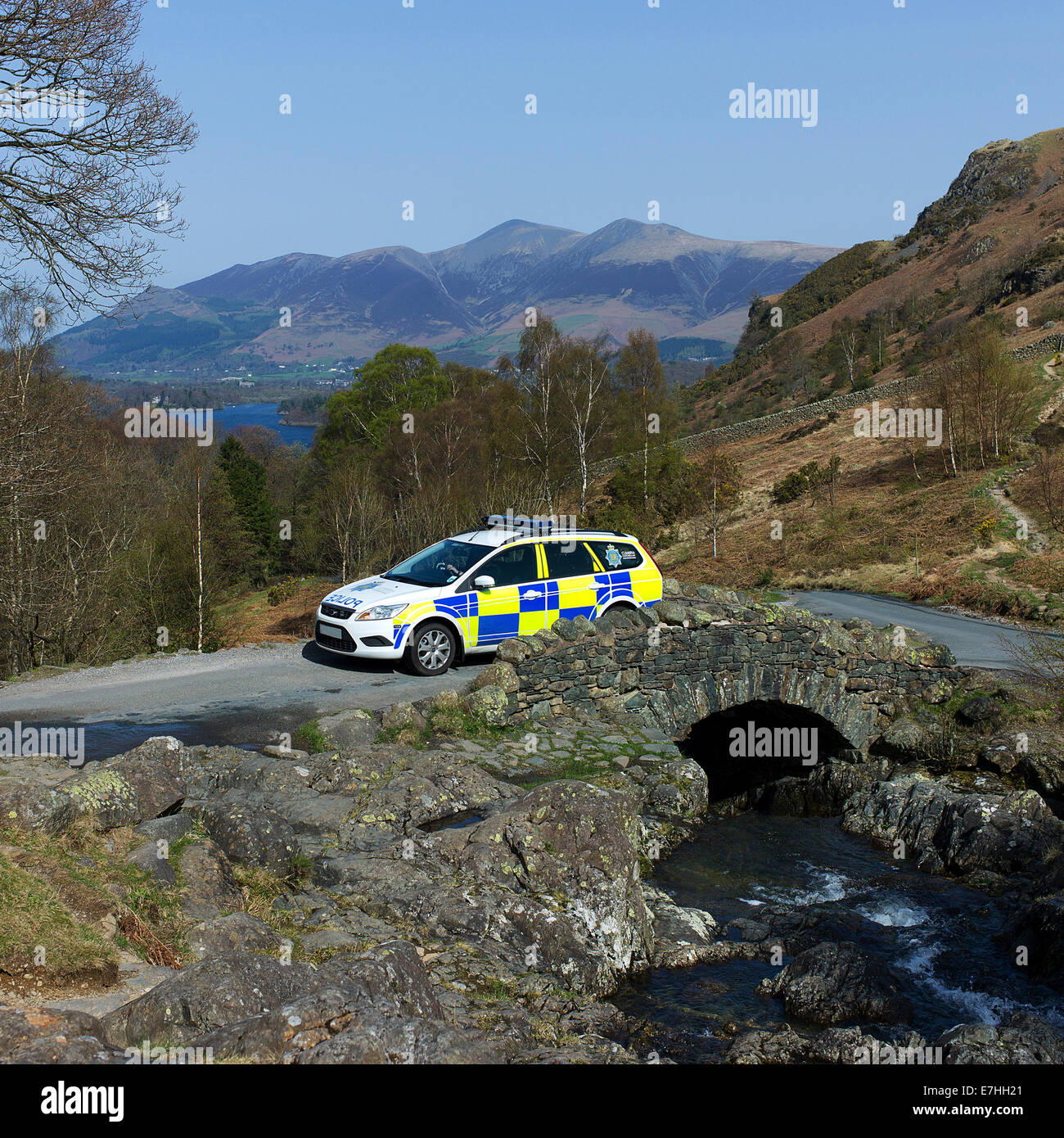 Cumbria Police car on Ashness Bridge, English Lake District Stock Photo ...