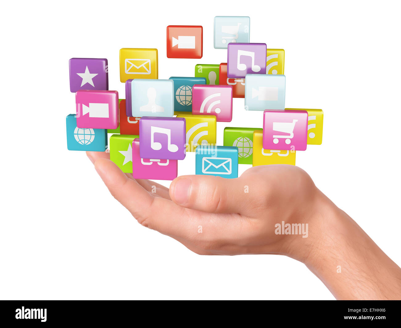 image of hand holding app icon. social media concept on white ...