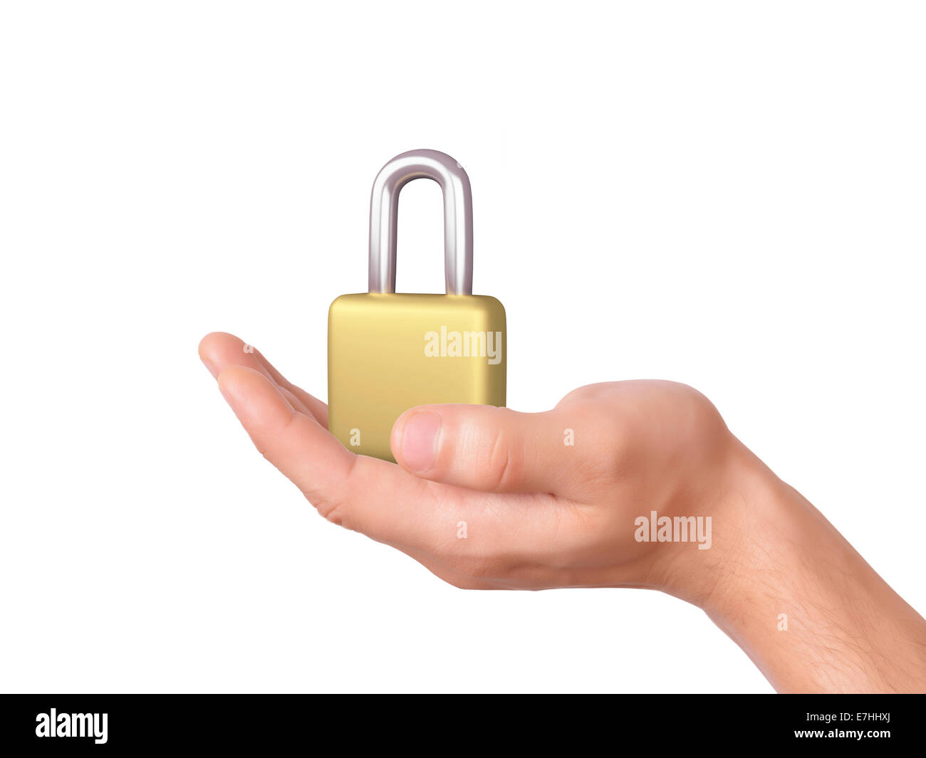 image of hand holding locked padlock. security concept on white ...
