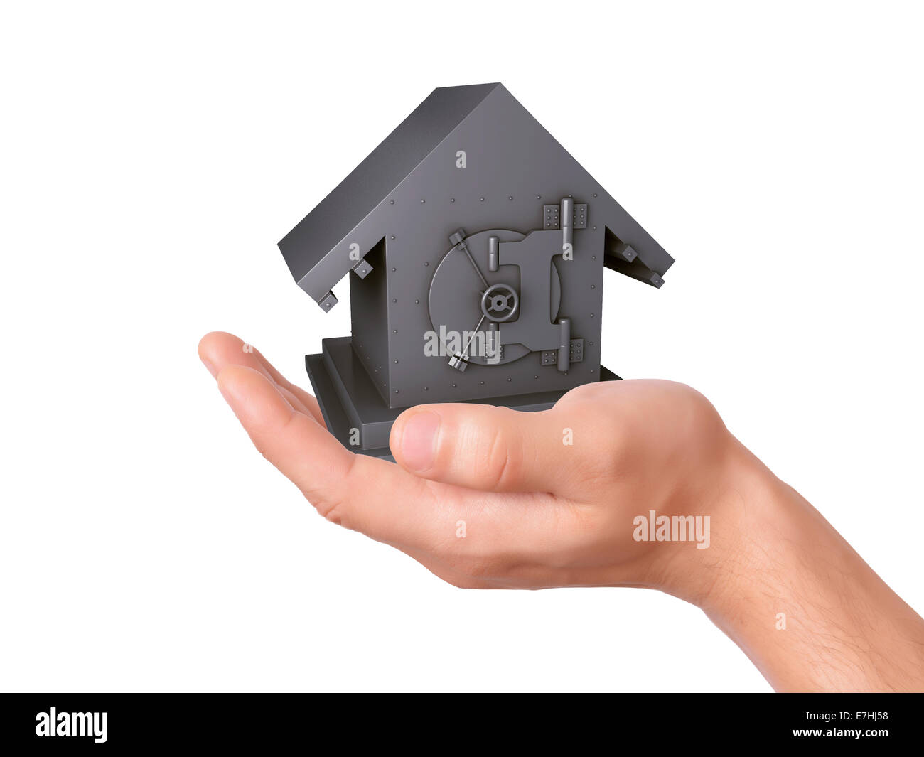 image of hand holding Bank Safe. security concept on white Background ...