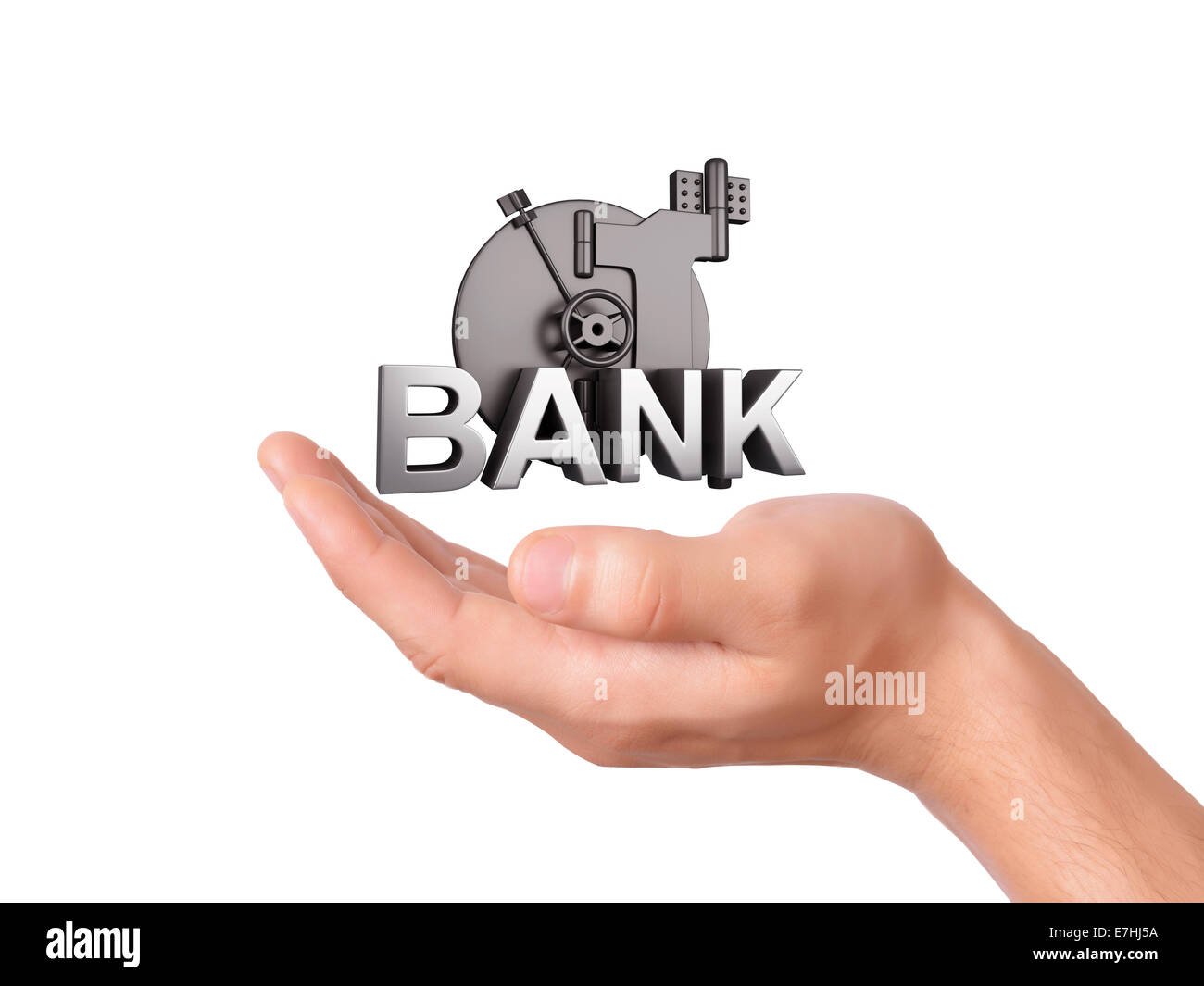 image of hand holding Bank Safe. security concept on white Background ...