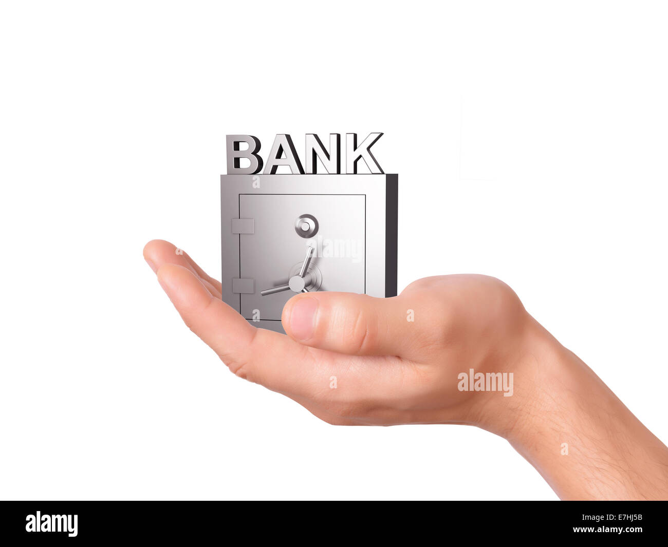 image of hand holding Bank Safe. security concept on white Background ...