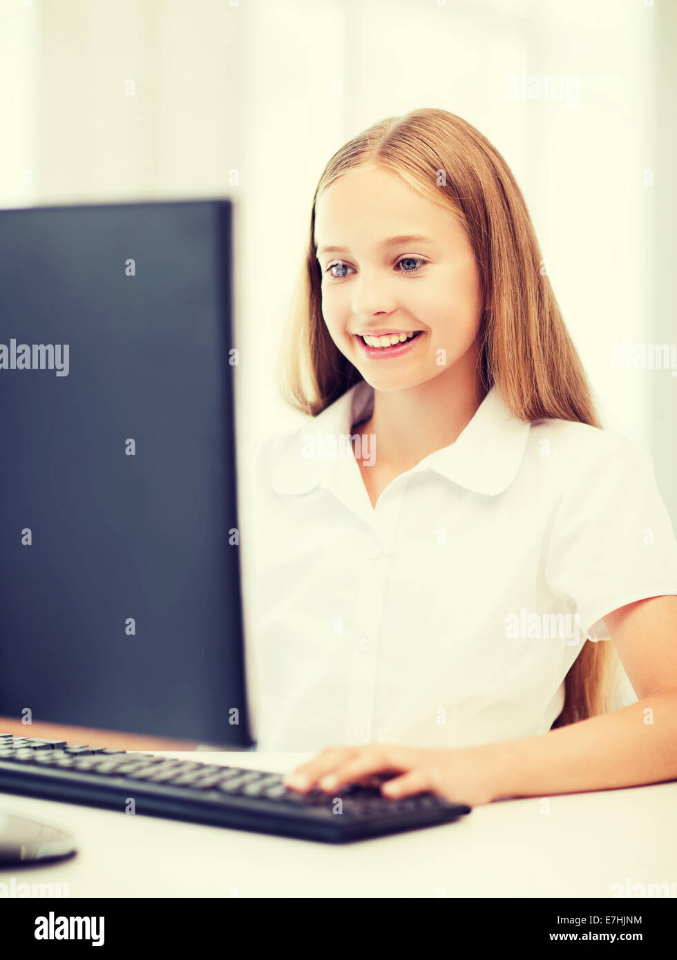 student girl with computer at school Stock Photo - Alamy