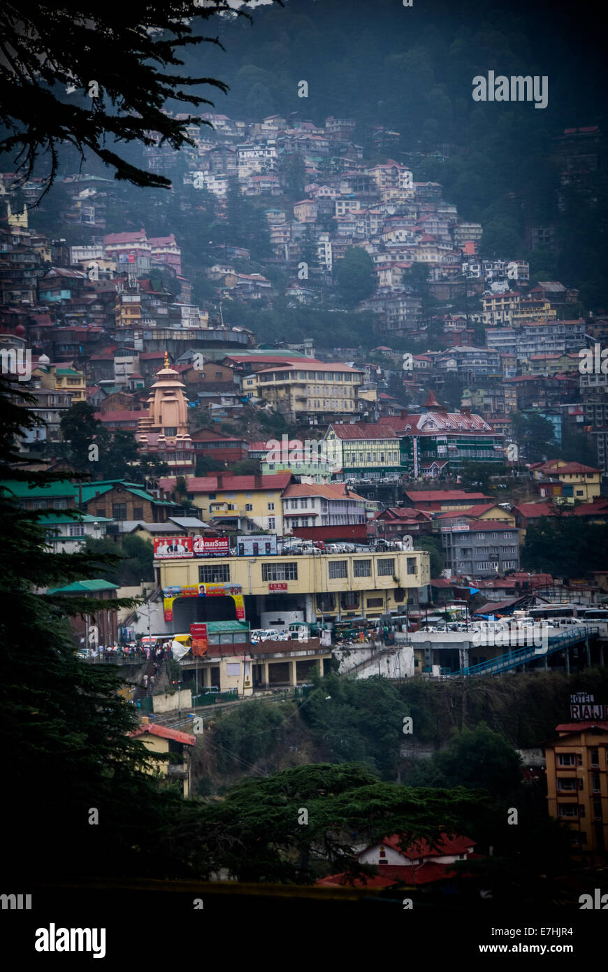 general view from the hill station town of Shimla in India Stock Photo ...
