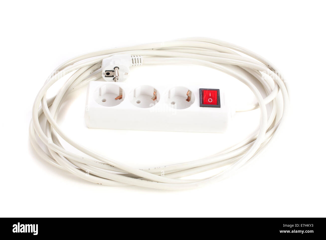 Domestic extension cord isolated on white background Stock Photo - Alamy