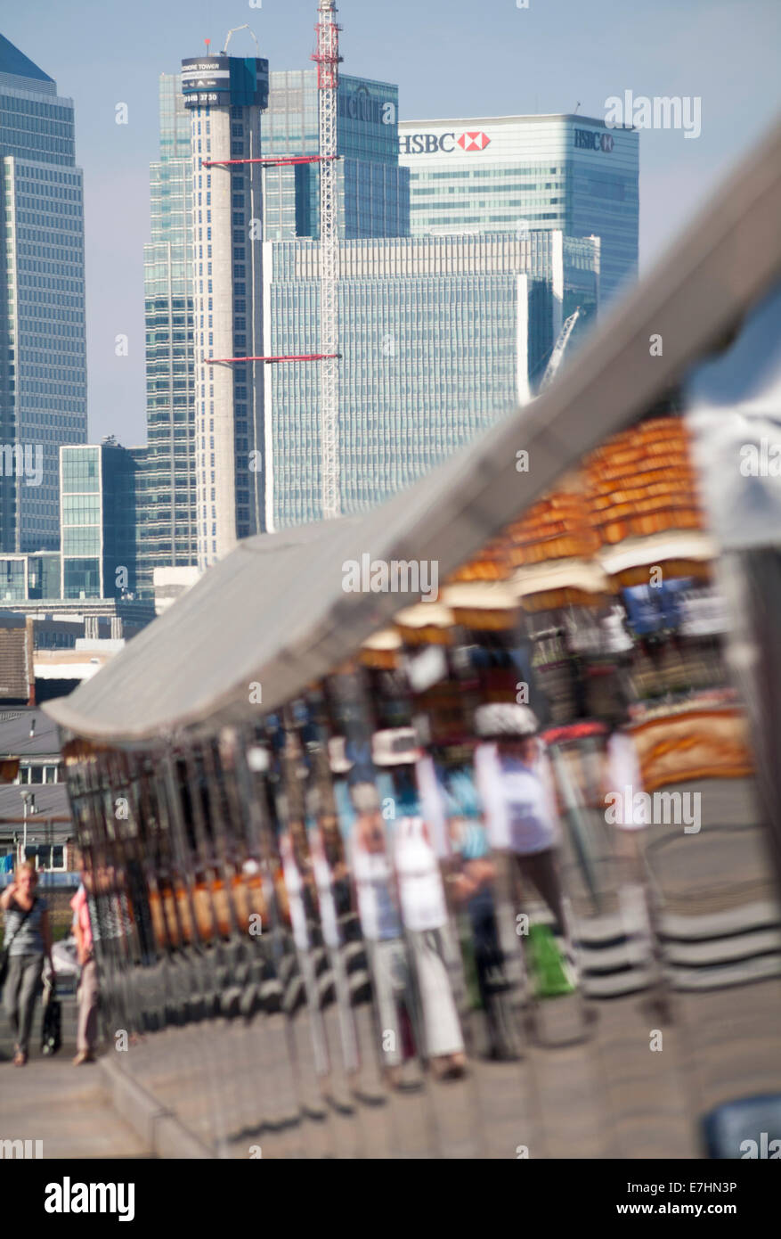 Colourful reflections in Cutty Sark Museum at Greenwich, with Canary ...