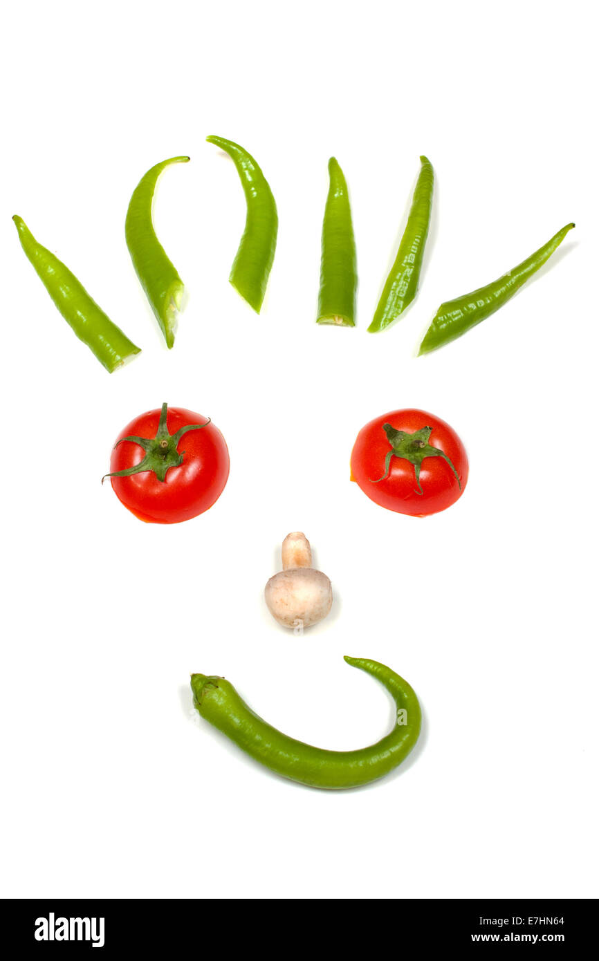 Smiling face of fresh vegetables isolated on a white background Stock ...