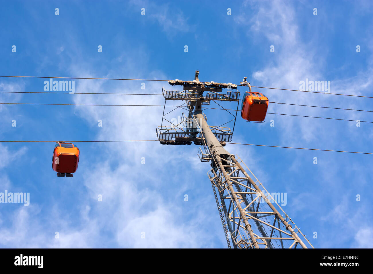 High Cable car working against blue sky Stock Photo - Alamy