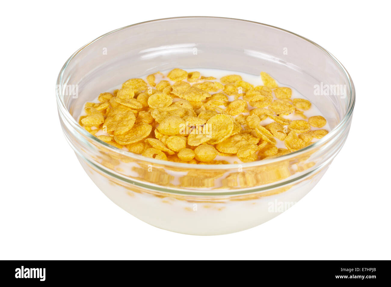 Cornflakes in porcelain bowl isolated on white background with clipping ...
