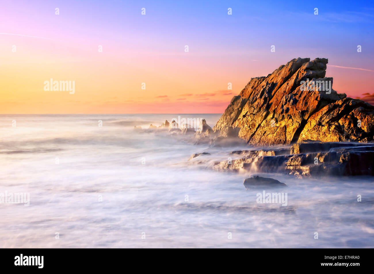 azkorri beach in Getxo at sunset Stock Photo - Alamy