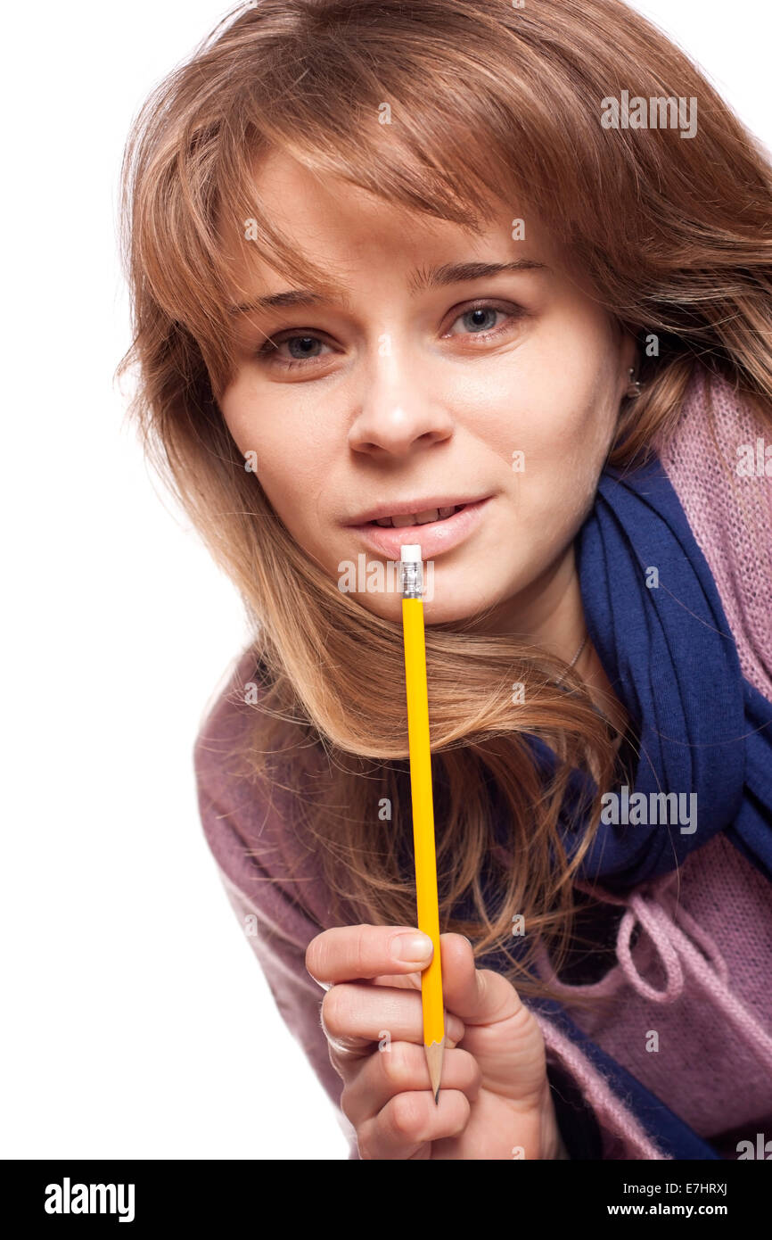Closeup white teen girl holding pencil hi-res stock photography and ...