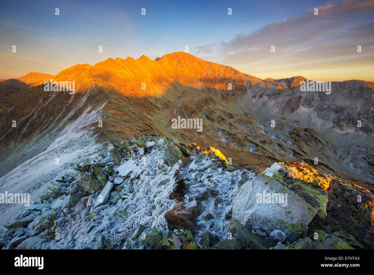 Sunset on the highest peak from Retezat National Park - Peleaga - in ...