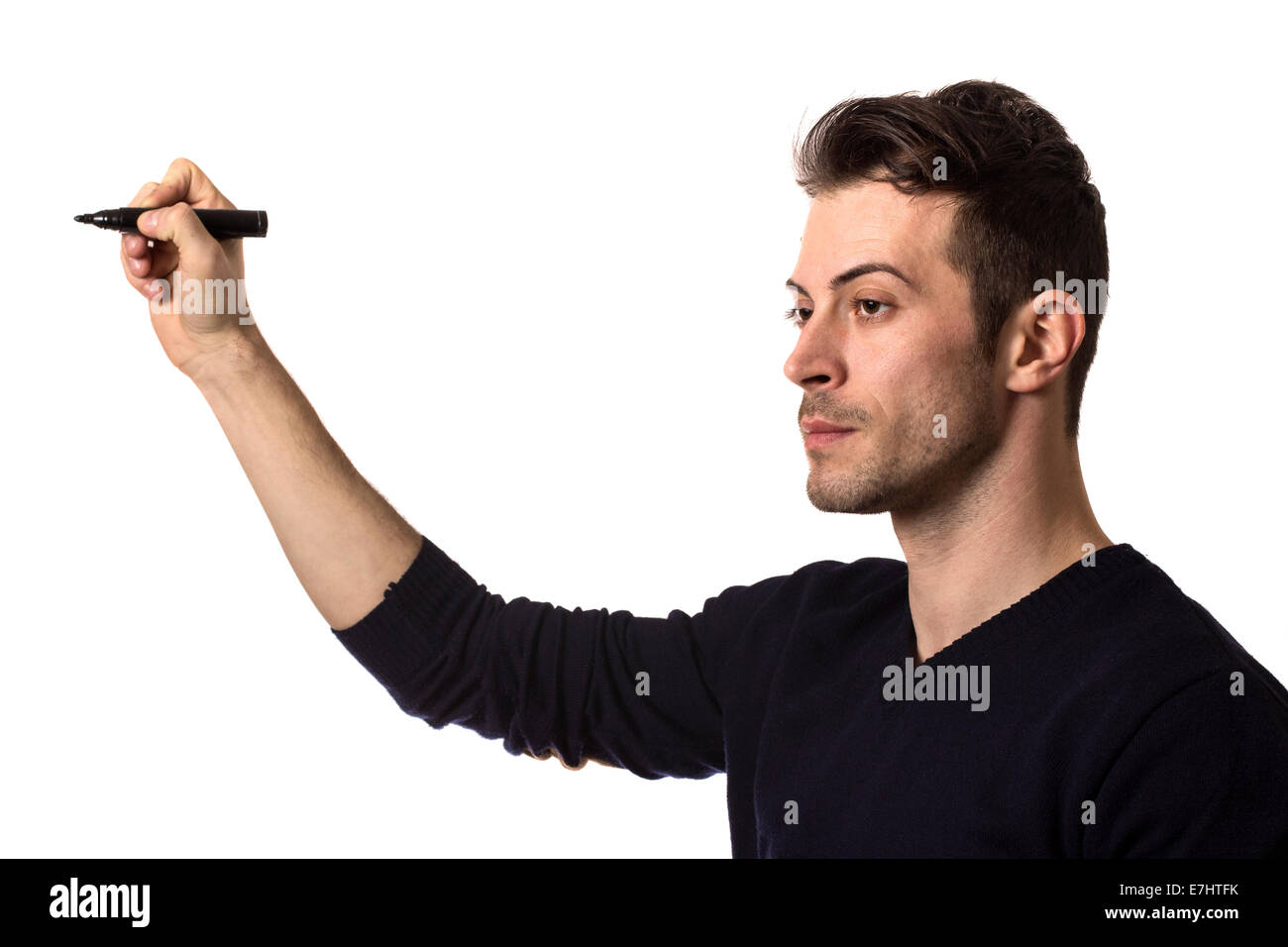 man writing with marker isolated on white background Stock Photo - Alamy