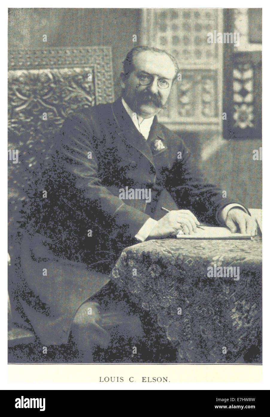 An 1891 illustration of Louis C. Elson, accompanied by a map and photo ...