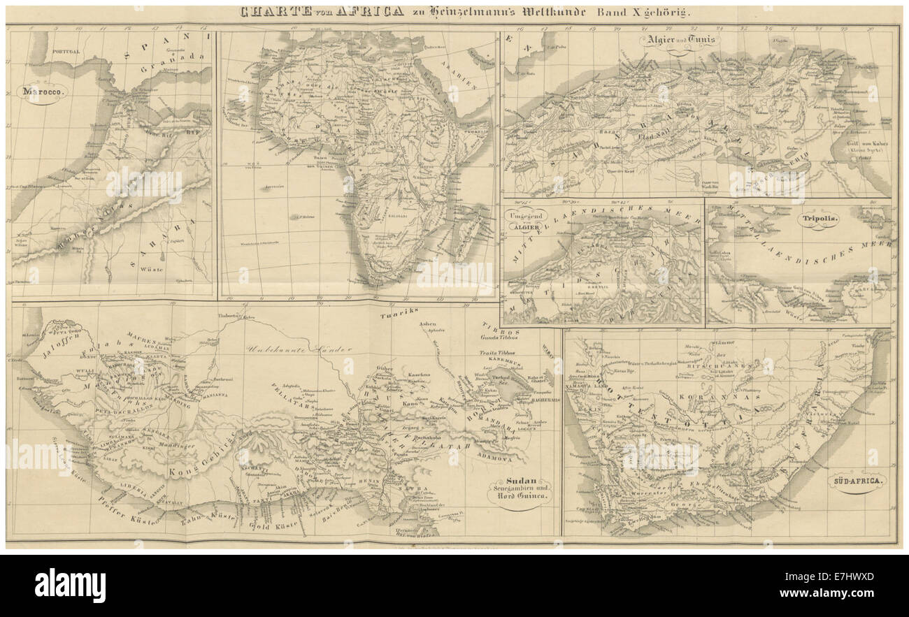 An 1852 map by Heinzelmann titled *Kartenblatt Afrika*, illustrating ...